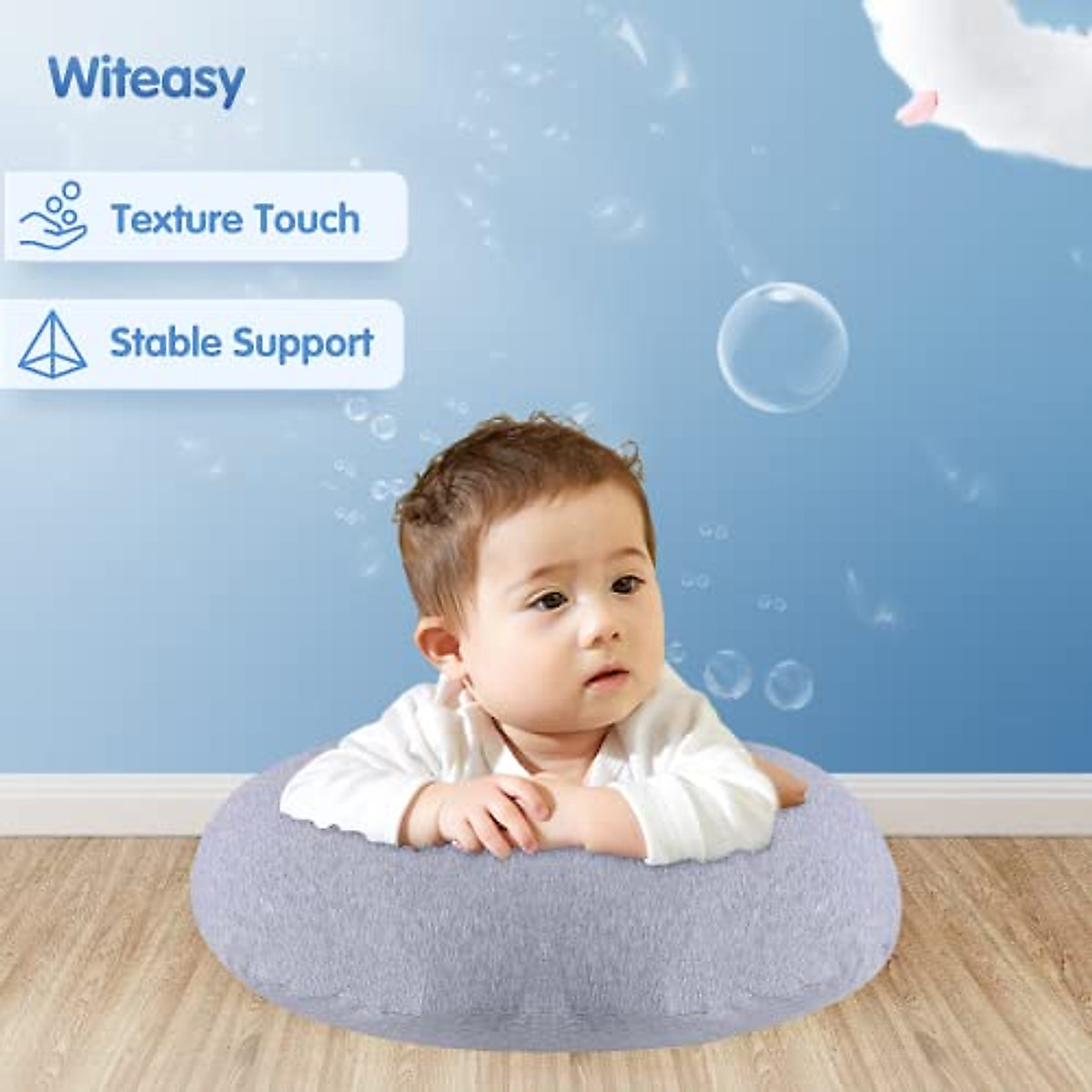 Witeasy Nursing Pillow and Positioner, Bottle Breast Feeding Pillows with Removable Cotton Blend Cover (Solid-Gray)