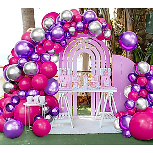Hot Pink Purple Balloons Garland Arch Kit-143Pcs Metallic Purple Hot Pink Balloon for Baby Shower Birthday New Years Graduation Wedding Anniversary Retirement