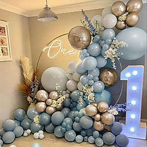 Navy Blue Balloon Garland, SKEFOLI 131PCS Dusty Blue Double Balloon Arch Kits Matte Light Blue and White Sand Balloons Birthday Party Decorations for Boys Men Baby Shower Gender Reveal (Navy Blue)