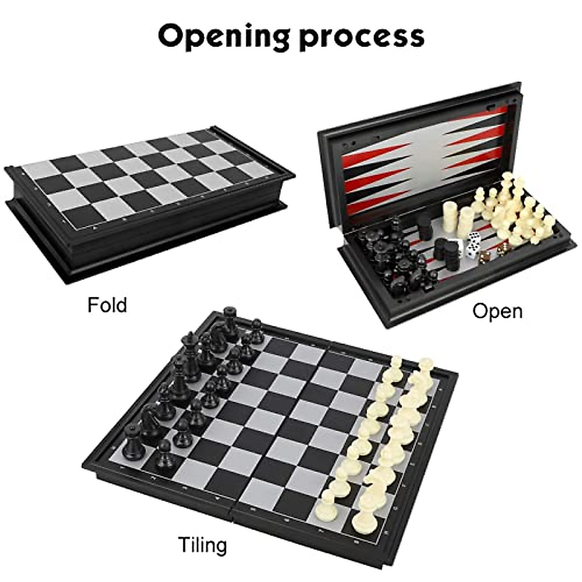 Aomola Travel Chess Set for Kids and Adults 3 in 1 Magnetic Chess Checkers Backgammon Folding Board Games Educational Toys with Storage Bag, 9.8" x 9.8"