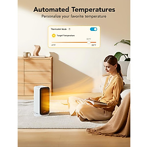 GoveeLife Space Heater for Indoor Use, Electric Heater with Thermostat, 80°Oscillating, 1500W Fast Portable Heating, 24H Timer, Smart Ceramic Heater with App & Voice Remote, Home/Bedroom/Office, White