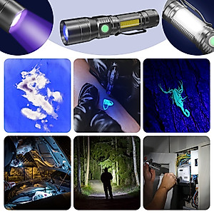 COSOOS 2 Pack UV Flashlight Black Lights, USB Rechargeable UV Light with 7 Modes, IPX 4 Waterproof, Zoomable Pet Urine Detector for Stains, Bed Bugs, Scorpions, Emergency