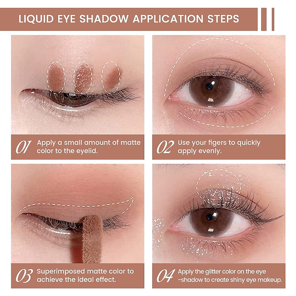 6 Colors Liquid Glitter Eyeshadow Sparkle Eye Makeup Sticks Set.Quick Drying & Easy to Apply.Brown#