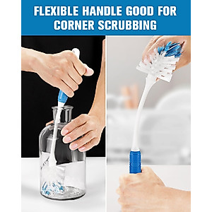 YeuDeuy Long Handle Bottle Brush, Bottle Brush Cleaner with Dual Function Bristles for Water Bottles, Glasswares, Mugs, Thermoses, Baby Bottles, Blue 3 Pack
