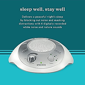 White Noise Sound Machine | Portable Sleep Therapy for Home, Office, Baby & Travel | 6 Relaxing & Soothing Nature Sounds, Battery or Adapter Charging Options, Auto-Off Timer | HoMedics