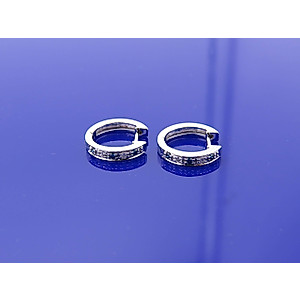 Dazzlingrock Collection Round Blue & White Diamond Single Row Hinged Post Hoop Earrings for Women in 10K White Gold