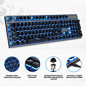 MOTOSPEED 2.4GHz Wireless/USB Wired Mechanical Keyboard 104Keys Led Backlit Blue Switches Gaming Keyboard for Gaming and Typing,Compatible for Mac/PC/Laptop