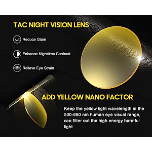 TJUTR Women's Night-Vision Glasses for Driving, Polarized Yellow Lens Reduce Glare Safety Nighttime UV Protection