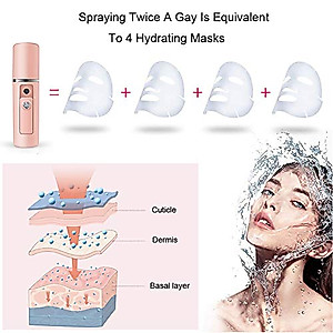 Nano Facial Mister Moisturizing Atomization Humidifier Cool Mist Facial Steamer Handy Mist Sprayer Moisturizing & Hydrating for Skin Care, Makeup, Eyelash Extensions (Pink)
