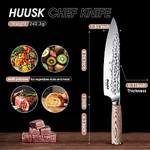 Huusk Japan Knife 8-inch Chef Knife Professional Hand Forged Kitchen Knife High Carbon Steel Sharp Japanese Gyutou Chef Knives for Meat Vegetables - Wood Handle with Gift Box