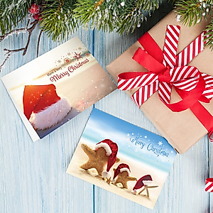 Spiareal 24 Sets Merry Christmas Greeting Cards Christmas Cards with Envelopes and Stickers Tropical Beach Blank Christmas Cards Xmas Thank You Cards for Christmas Holiday Present