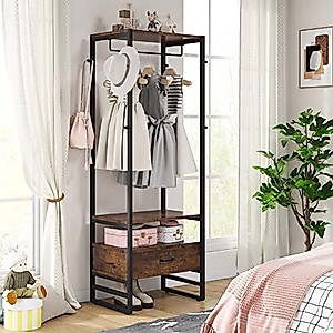 Tribesigns Coat Rack, 70.9" Hall Tree with Big Drawer Freestanding Closet Organizer for Entryway, 3-In-1 Industrial Garment Rack with 8 Hooks, Small Clothes Rack with Storage for Bedroom, Living Room