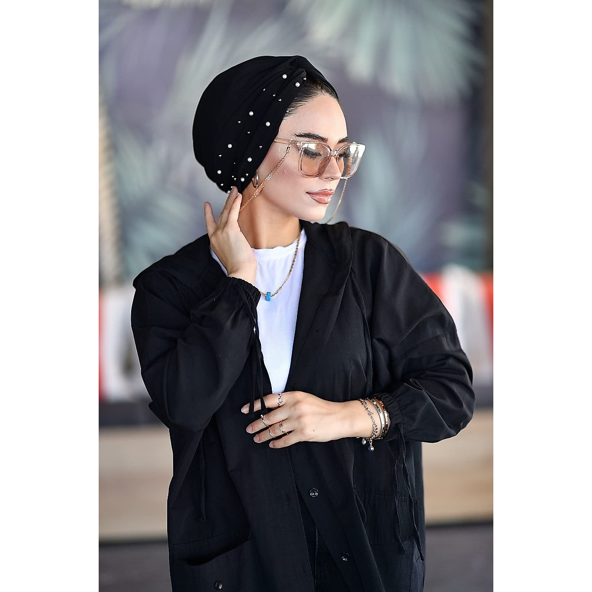 para life Pearl Turban-Turbans For Women-Hijab For Women|Hair Wraps-Head Wraps For Women|Hijab Undercap-Caps-Instant Hijab (Pearl Turban, Black)