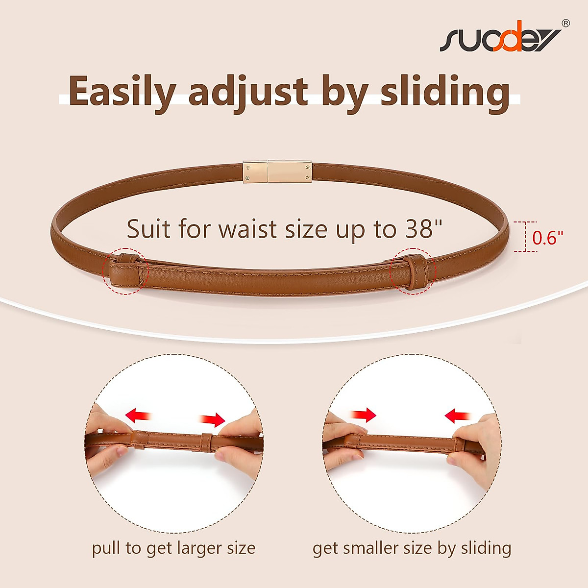 SUOSDEY 2 Pack Women's Leather Skinny Belts for Dress Adjustable Vintage Thin Waist Belt for Ladies,0.6" Width