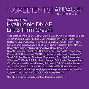 Andalou Naturals Hyaluronic Dmae Lift Firm Skin Cream, Face Moisturizer with Anti Aging Antioxidants, Hydrating, Helps Reduce Fine Lines and Wrinkles, 1.7 Ounce