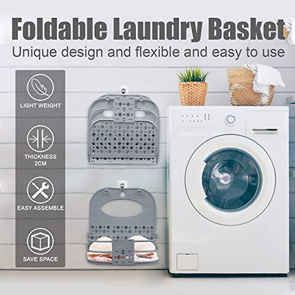 JISON21 Collapsible Laundry Basket Hanging Laundry Hamper With Handle Dirty Laundry Basket, Portable Punch Free Foldable Plastic Laundry Basket For Home, College Dorm