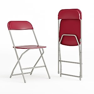 EMMA + OLIVER Set of 2 Plastic Folding Chairs - 650 LB Weight Capacity Lightweight Stackable Folding Chair in Red