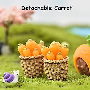 LONCESS Rabbit and Carrot Fairy Garden Accessories, Fairy Garden Kit, DIY Micro Landscape Ornaments for Easter Bunny Decor Garden Potted Plant Terrarium Decor Fairy Garden Miniatures 14 Pcs