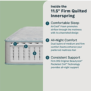 Beauty Sleep DreamRest Firm 11.5" Twin XL Mattress, Pocketed Coils, Cooling, Breathable, and Pressure Relieving - 100 Night Trial, CertiPUR-US Certified and 10 Year Limited Warranty