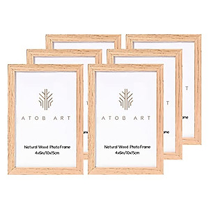 ATOBART 4x6 Picture Frame Set of 6, Made of Solid OAK Wood with Real Glass Front,4x6 Natural Wood Photo Frame for Wall Mount or Table Top Display