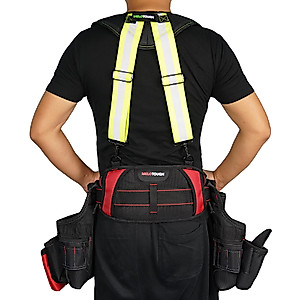 MELOTOUGH Reflective Safety Suspenders Tool Belt Suspenders Construction Work Suspenders with detachable phone holder comfortable foam shoulder padder (Lime)