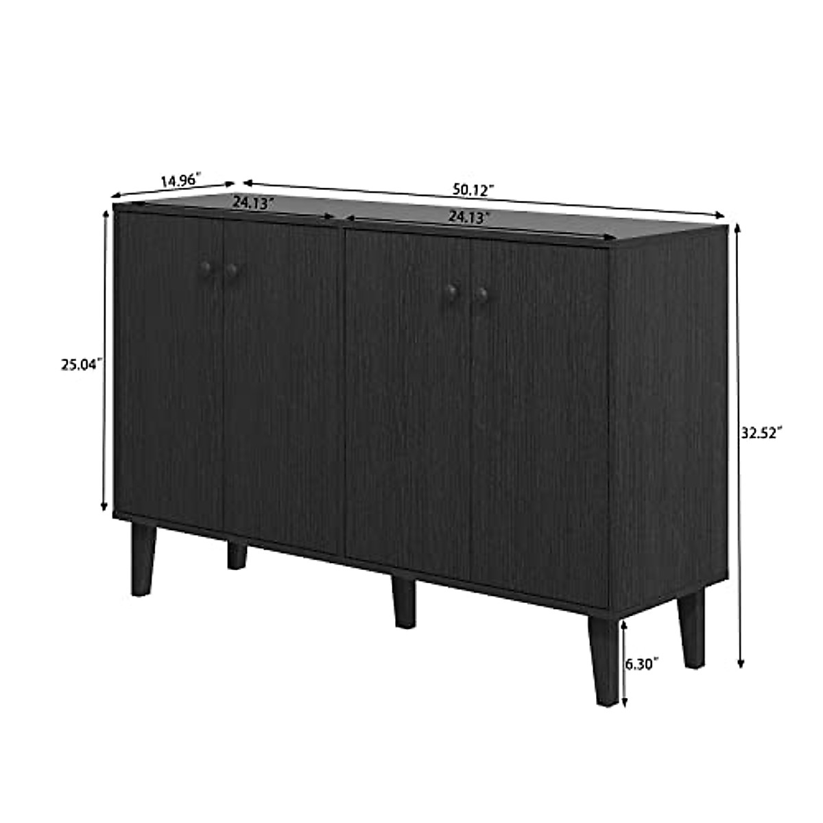 Panana Sideboard Buffet Cabinet Kitchen Storage Cabinet Living Room 4 Doors Console Table (Black)