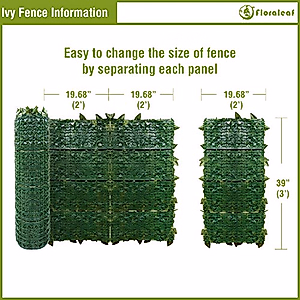 FLORALEAF Artificial Ivy Privacy Fence Screen 3'x8' Artificial Hedge Leaf and Faux Ivy Vine Leaf Fence Wall Decoration for Outdoor Garden, Yard Decore
