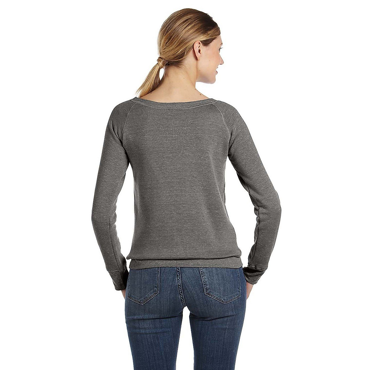Bella + Canvas Ladies Fleece Wide Neck Sweatshirt, Small, LT Grey Marble