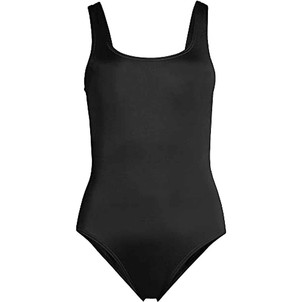 Lands' End Womens Chlorine Resistant High Leg Tugless Tank Soft Cup One Piece Swimsuit Black Regular 12