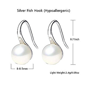 FIFATA Fashion Silver Pearl Earrings for Women 8-8.5mm Classical Drop Dangle Earrings Jewelry