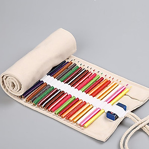 1 Piece Pencil Roll Up Case Canvas Pencil Wrap Case 48 Slot Pencil Roll Wrap Roll Up Pencil Holder Pencil Rolling Pouch Coloring Pencil Holder Organizer Storage for Painter Artist, Beige
