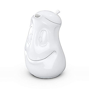 TASSEN Porcelain Tea Pot with Lid, Good Mood Face Edition, 40 oz. White (Single Tea Pot with Lid)