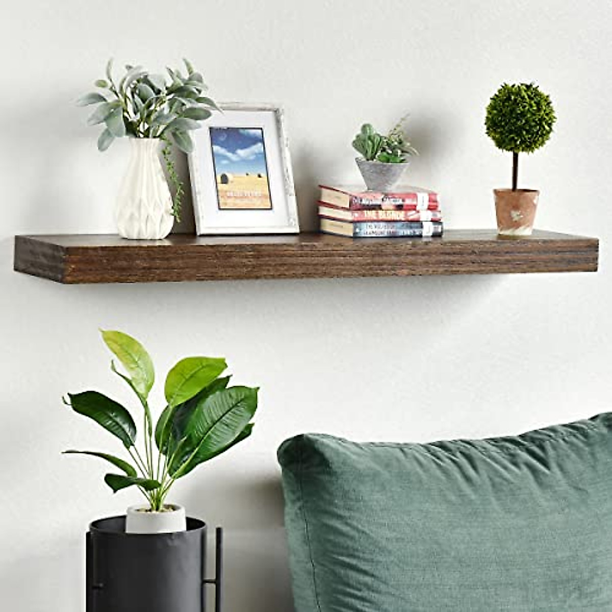 WELLAND Colin 10" Deep Floating Shelves Rustic Wall Shelf Wall Mounted Wooden Shelves (Walnut, 48X10X2.75 inch)