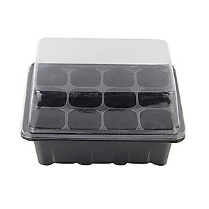12 Holes Plastic Nursery Pot Grow Container Sprout Plate with Transparent Lids for Gardening Flower Cultivation Planting Containers 5Pcs (Black)