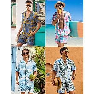 COOFANDY Men's Hawaiian Set Casual Floral Print Shirt Summer Shirt and Shorts Two Piece Outfits Sets Beach Vacation Suit