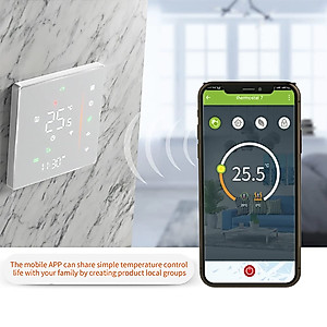 YUHOME WiFi Smart Thermostat Temperature Controller Weekly Programmable Supports Touch Control/Mobile APP/Voice Control for Electric Floor Heating 16A White