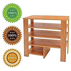 Jerry & Maggie - 4 Tier Wood MDF Solid Shelf Shoe Rack with One Footstool/Shoe Storage Shelves Free Standing Flat Shoe Racks Classic Style -100% Multi Function Shelf Organizer - Natural Wood Tone