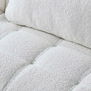 Convertible Sofa Bed Single Chair Futon with Adjustable Backrest, Teddy Fabric Armless Chair with Pillow, Futon Sleeper Couch Daybed Single Chair for Living Room Bedroom Apartment Office (White)