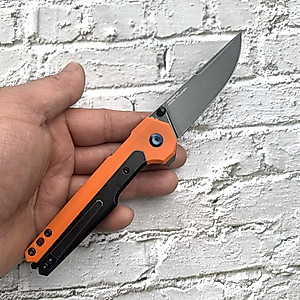 KANSEPT EDC Tac 7.43in Folding Pocket Knives with 3.53in Black Ti-coated S35VN Drop Point Blade and Orange G10 + Titanium Inlay Handle, Button Lock Knife for Outdoor,Tactical,Camping K2009A7