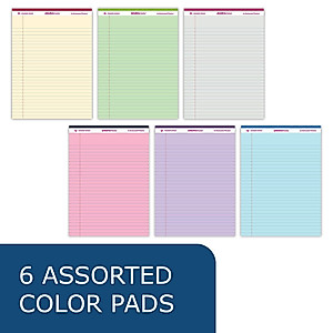 Roaring Spring Enviroshades Recycled Legal Pads, 6 Pack, 8.5" x 11.75" 50 Sheets, Assorted Colors