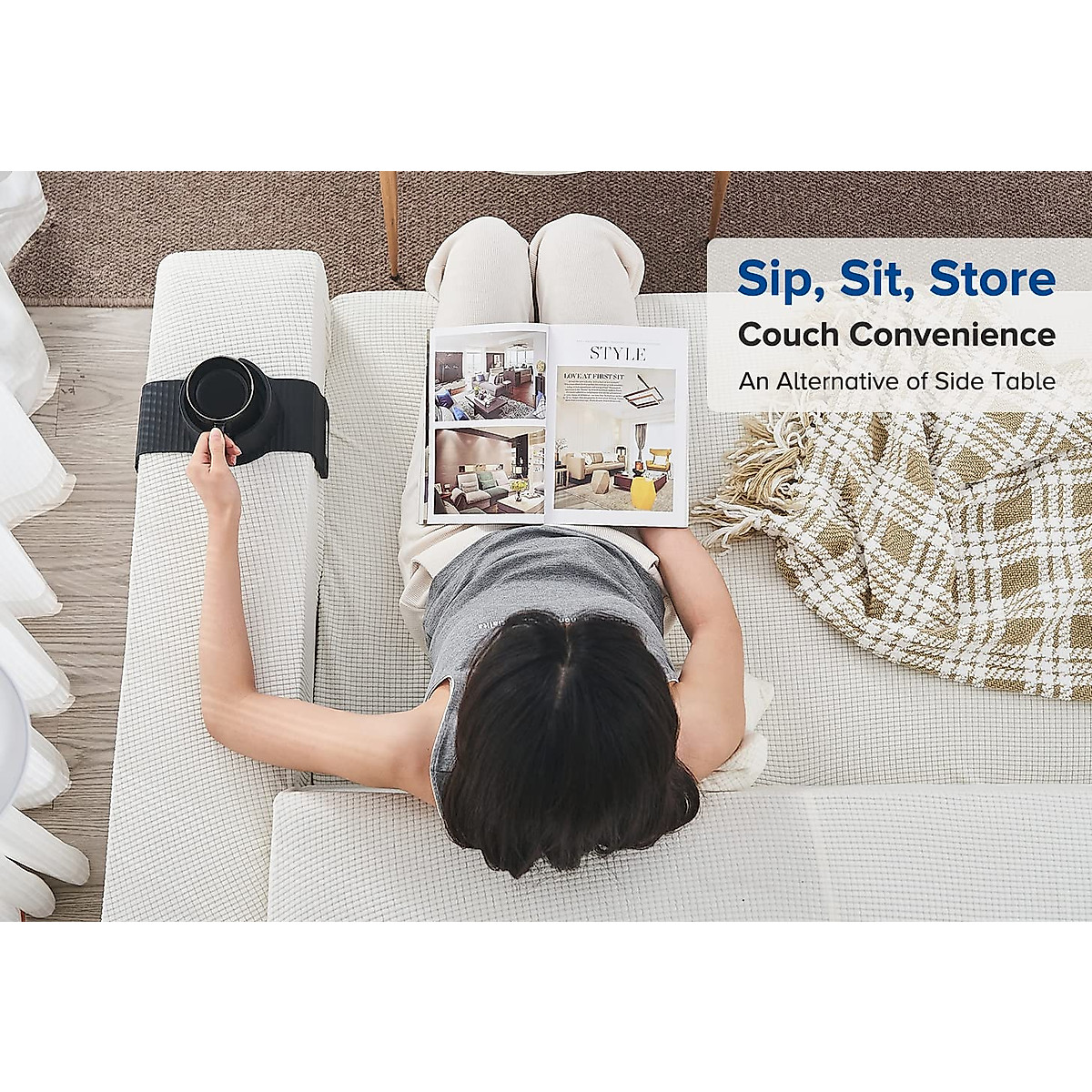 Couch Cup Holder, Elimiko Silicone Sofa Drink Holder with Upgrade Large Cup Holder, for Oversized Mug/Cup/Tumbler/Drink/Coffee/Bottle/Cans (Mocha Brown)