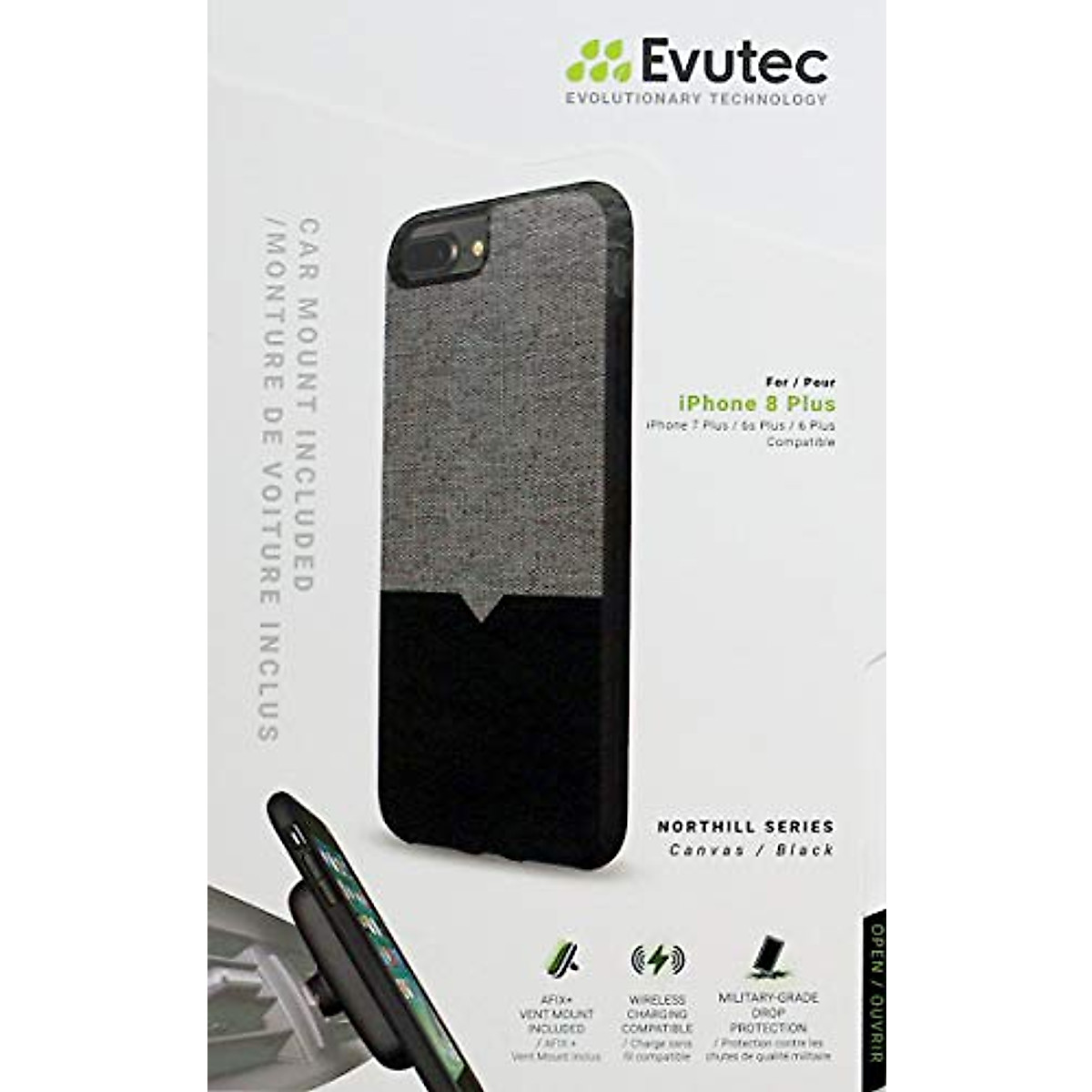 Evutec Compatible with iPhone 6 Plus/6s Plus/7 Plus/8 Plus Unique Heavy Duty Case Leather + TPU Shockproof Interior Drop Protection Phone Cover-Canvas/Black (AFIX+ Vent Mount Included)