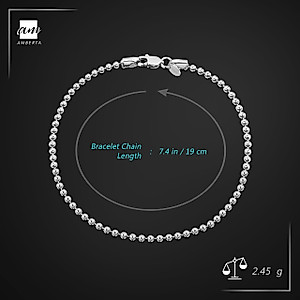 Amberta 925 Sterling Silver 2 mm Ball Chain Bracelet Length 7.5" inch / 19 cm (7.5)