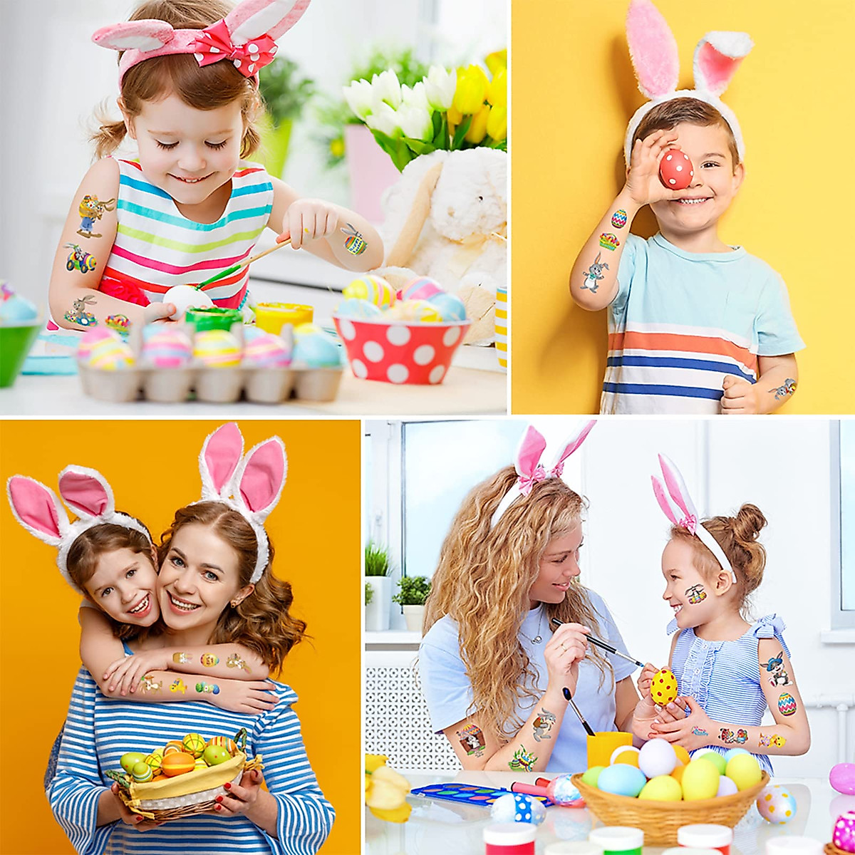QUCHENG Kids Easter Temporary Tattoos Egg Rabbit Body StickersCartoon Tattoos Waterproof Partywind Bunny Party Accessories Girls Boys 10 sheets (Type A)