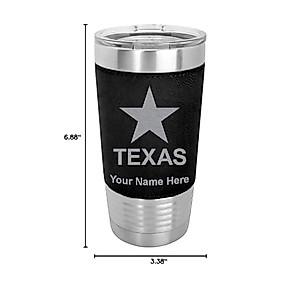 LaserGram 20oz Vacuum Insulated Tumbler Mug, Flag of Texas, Personalized Engraving Included (Faux Leather, Black)
