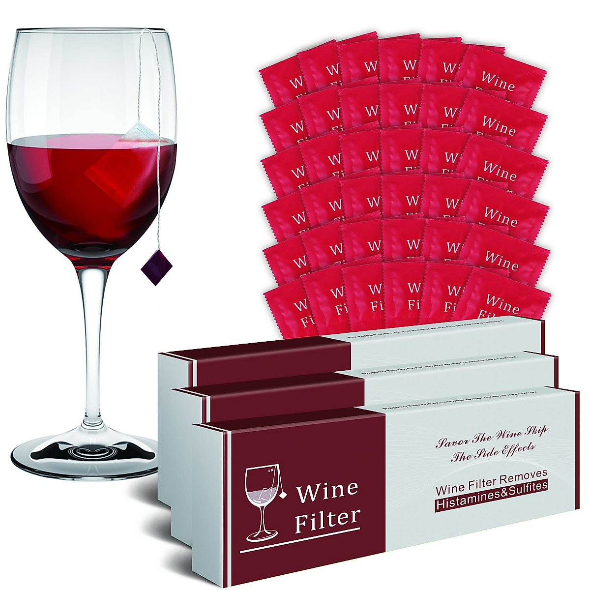 Wine Filter, To Remove Sulfite And Histamine, Eliminate Headaches, Reduce Wine Allergies(36 Pack)