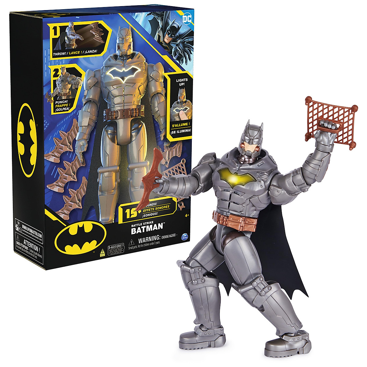 DC Comics, Battle Strike Batman 12-inch Action Figure, 5 Accessories, 20+ Sounds, Collectible Kids Toys for Boys and Girls Ages 3 and Up