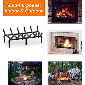 TwentyNext Fireplace Grate 20 Inch Heavy Duty Solid Steel Fire Grate Wood Log Rack Stove Firewood Holder for Indoor Hearth Outdoor Fire Pit Chimney Hearth Kindling Tool Fire Pit