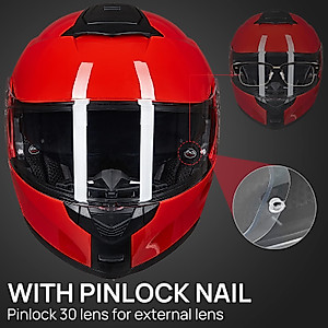 ILM Adult Motorcycle Modular Full Face Helmet Flip up Dual Visor DOT Approved Model 159(Red,X-Large)