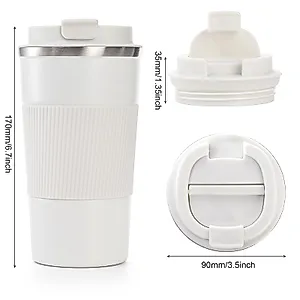 Bekith 2 Pack Travel Coffee Mug, 17oz Insulated Coffee Mug with Leakproof Lid, Double Walled Vacuum Stainless Steel Reusable Coffee Cup Tumbler for Hot and Iced Coffee Tea Water (Black, White)